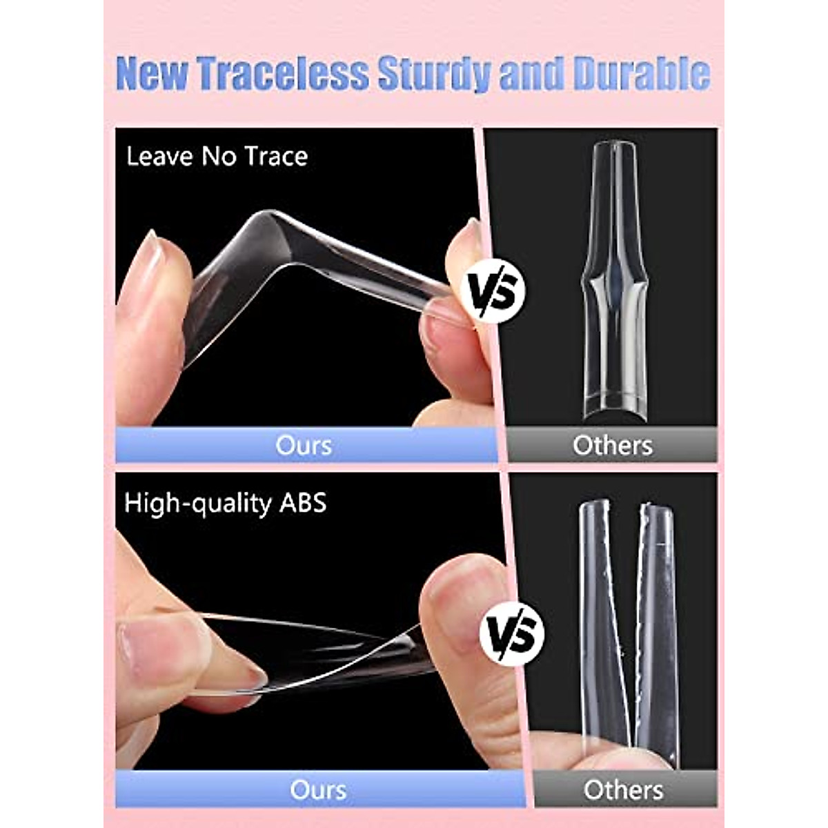 Quaferen 504Pcs Clear Coffin Nail Tips for Acrylic Nails Professional, XXXL Extra Long No C Curve Coffin Straight Acrylic Nail Tips, Half Cover No Crease Nail Extension False Nails for DIY Nail Art