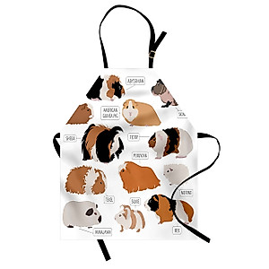 Lunarable Guinea Pig Apron, Infographic Design ification for Types of Rodent Breeds, Unisex Kitchen Bib with Adjustable Neck for Cooking Gardening, Adult Size, Brown Ginger