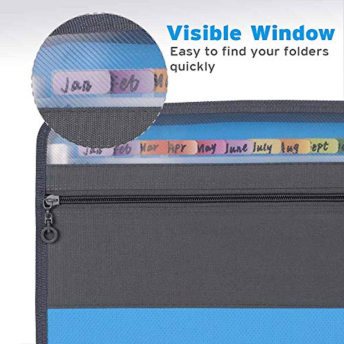 Sooez Expanding File Folder with Sticky Labels, 13 Pocket Accordion File Folder Document Organizer Expanding Zip File Folder with Zipper Closure, Letter A4 Paper Document Accordion Folder, Blue