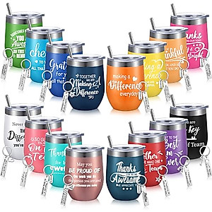 Thank You Gifts Coworker Leaving Farewell Appreciation Gifts with 12 oz Thank You for Being Awesome Wine Tumbler and Difference Keychains Gifts for Father Colleague Teacher Friends (Trendy, 32 Pcs)