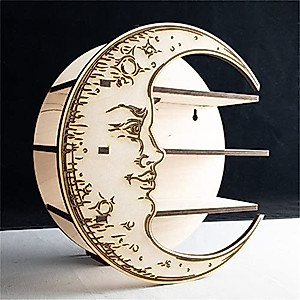 Crescent Moon Shelf for Crystals Stone Essential Oil, Small Plant and Art - Wall Room and Gothic Witchy Decor- Moon Phase Rustic Boho Shelfs - Wooden Hanging Floating Shelves (Purple)