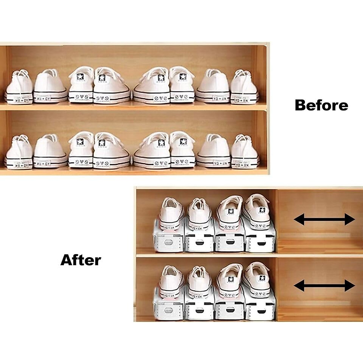 Shoepal- Adjustable Shoe Slot Organizers – Space-Saving Shoe Stackers for Closet, Double Layer Shoe Storage Racks for Sneakers, Heels, Flats & More (White, 4)
