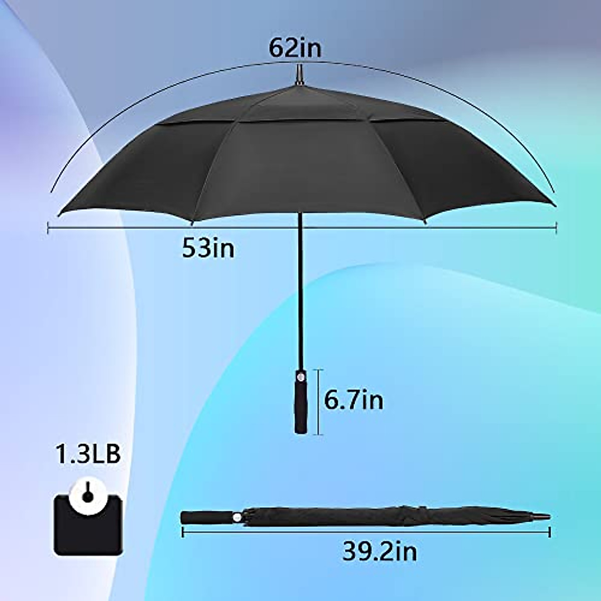 Goothdurs 62 Inches Golf Umbrella Automatic Open Windproof Waterproof Large Double Canopy Vented Rain Stick Umbrellas for Men Women