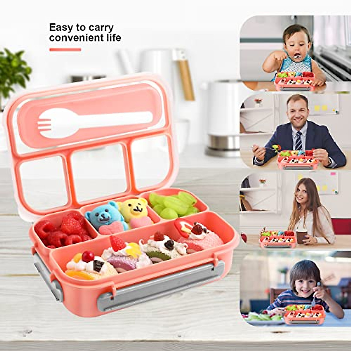 Lunch Box/ Containers for Adults/Kids/Toddler,1300ML-4 Compartment Bento Box,Microwave & Dishwasher & Freezer Safe, BPA Free (Pink)