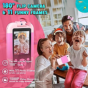 Prysyedawn Kids Phone, Christmas Birthday Gifts for Girls/Boys Age 3-6,Toddler MP3 Music Player with Flip Camera, Alarm Clock Portable Learning Toy for 3 4 5 6 Year Old Girl with SD Card-Pink