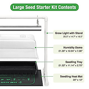 SOLIGT [Upgraded 1020 Size] Seed Starter Kit with Grow Light and Heat Mat - Strong Seed Starter Tray, 7" Humidity Dome and Grow Light Stand for Seed Starting, Seedling Germinating & Plant Propagating