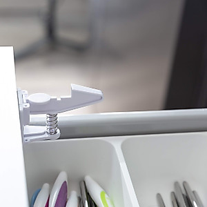 Baby Shine Child Safety Cabinet Locks and Child Proof Drawer Locks (10-Pack) - Adhesive, Invisible Baby Safety Locks for Baby Proofing Cabinets & Drawers - Easy, Damage-Free Heat Removal! (White)