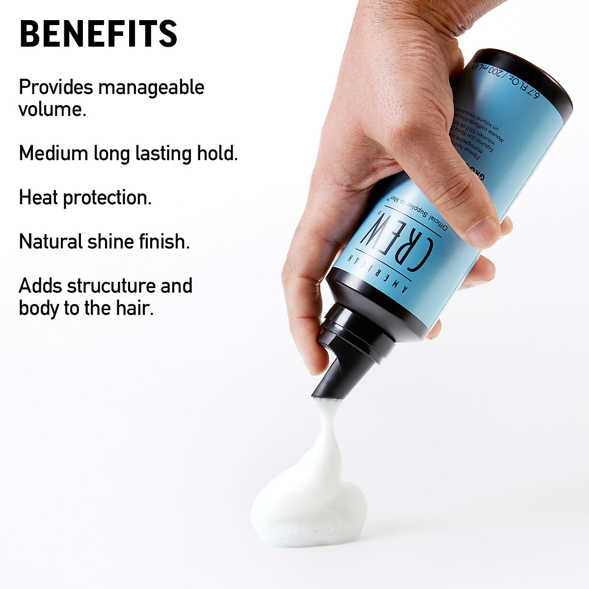 American Crew Men's Hair Fiber Grooming Foam, Like Hair Gel, 6.7 Fl Oz