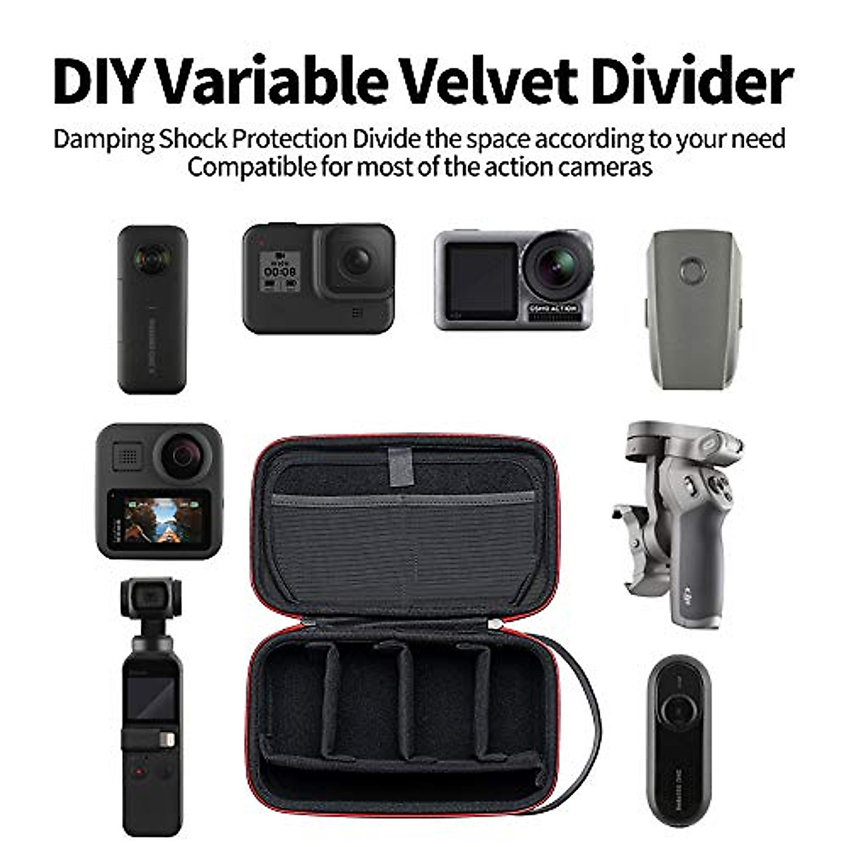 TELESIN Carry Case for GoPro Max Mini Hero 11 10 9 8 7 6 5 4 3, DJI Osmo Pocket Action 2 3, Insta360 X2 X3, Digital Camera, Hard Protective Travel Bag for Selfie Stick Strap Mount Accessories