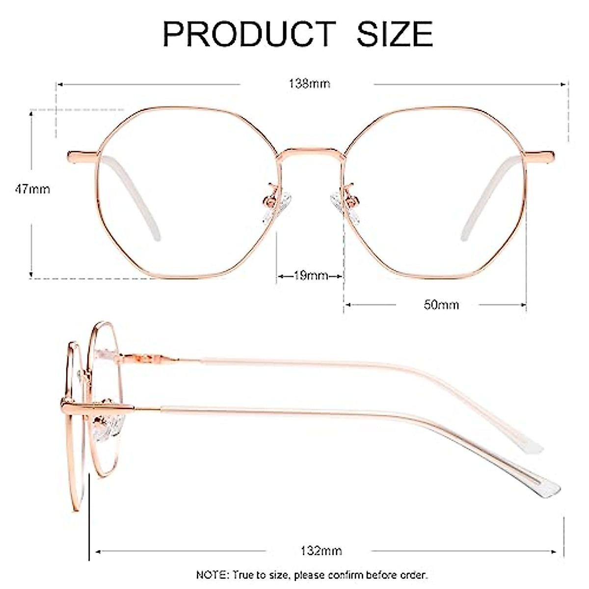JOVAKIT Polygon Blue Light Blocking Glasses for Women Men Vintage Octagon Square Non-prescription Metal Eyeglasses (Rose Gold+Black)