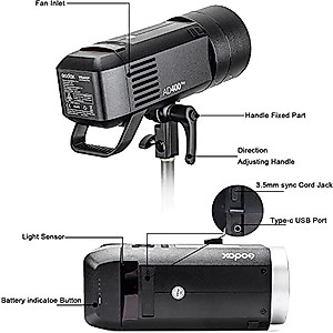 Godox AD400 Pro AD400Pro Flash w/2.8MLight Stand+Sandbag w/Godox 60 * 60cm Softbox with Grid GN72 TTL Monolight,1/8000 HSS Outdoor Flash Speedlight, 0.01-1s Recycle Time for Canon Sony Nikon,etc