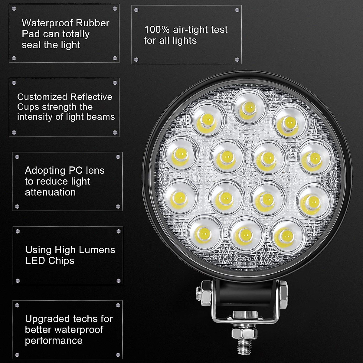 Zmoon Led Round Light Bar 2PCS 4.5" 140w 14000LM Flood Light Pod Off Road Fog Driving Roof Bar Bumper for Jeep,SUV Truck, Hunters