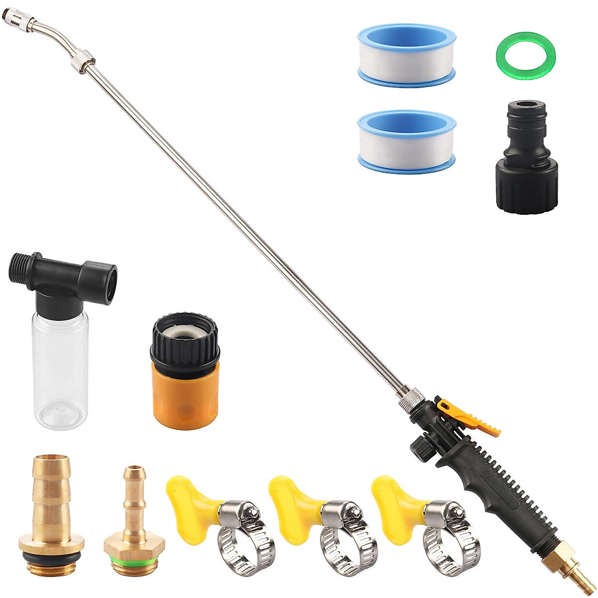29 Inches Sprayer Wand Replacement, 3/8" & 1/4'' Brass Barb Universal Sprayer Wand, Adjustable Stainless Steel Replacement Garden Sprayer Wand with Built-in Shut-Off Valve
