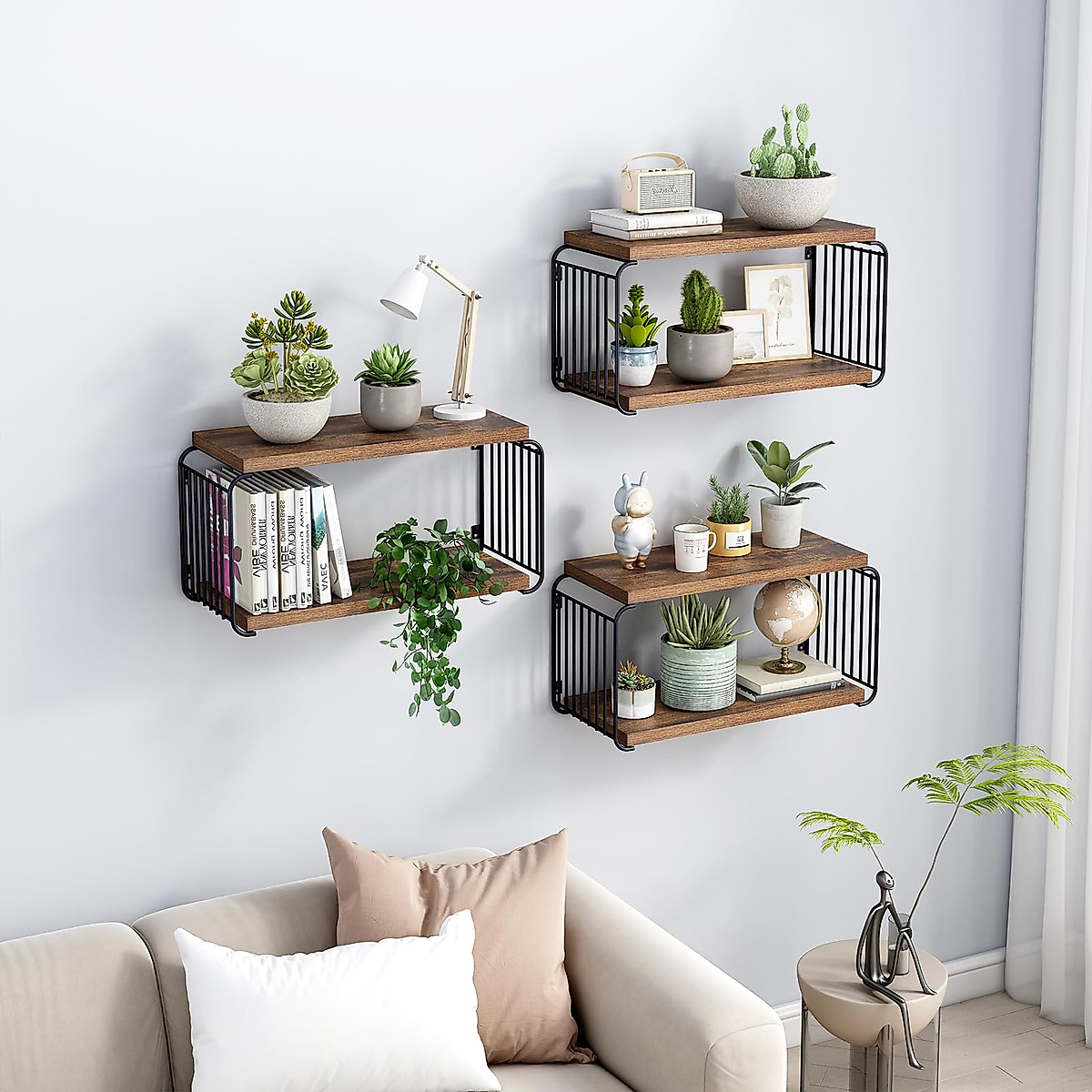 MXCSE Floating Nightstand Shelves – Modern Night Stand for Bedroom, Floating Nightstand, Durable Floating Shelf for Books, Nightstand Bedside Table, Mid Century Wall Shelves Nightstand (1, Brown)