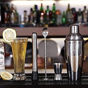 Cocktail Shaker Set Bartender Kit for Alcoholic Drinks -4 Piece Classic Stainless Steel Drink Mixer Set Essential Cocktail Bar Tool Set, Home/Bar Cart Accessories with 24 oz Shaker Cup (Sliver)