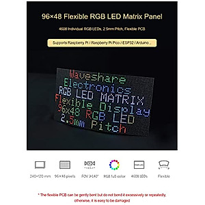 Coolwell Full Color RGB Flexible LED Matrix Panel for Raspberry Pi 4B+ 4B 3B+ 3B 2B+ Zero W WH Pico ESP32 Ardui 2.5mm Pitch 96×48 Pixels Adjustable Brightness and Bendable PCB