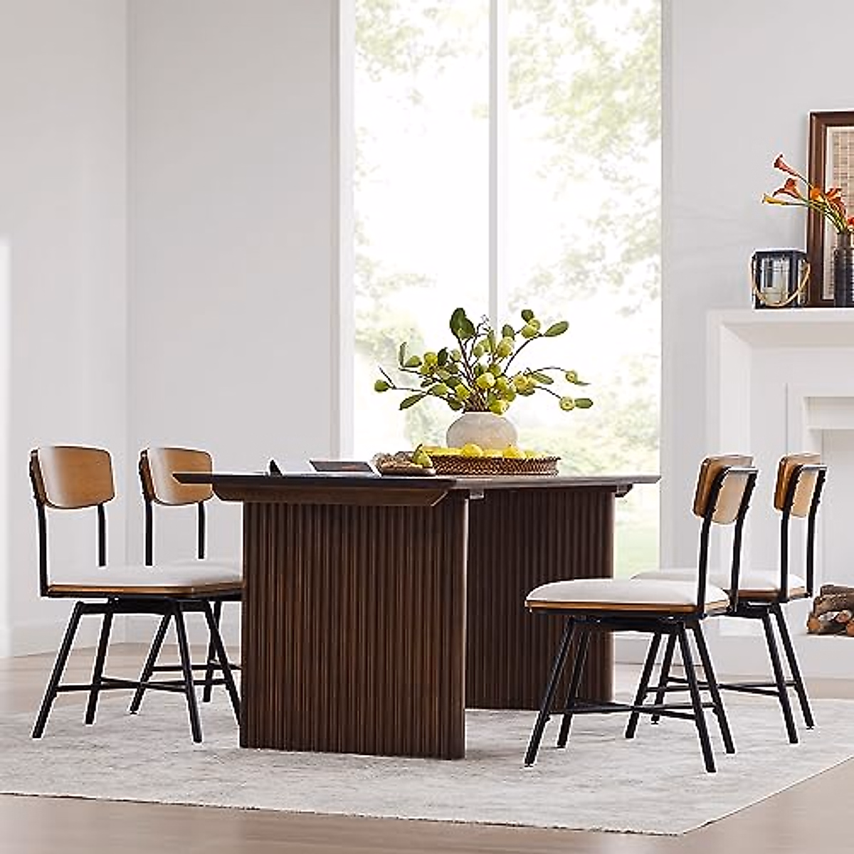 CHITA Swivel Modern Dining Chairs Set of 2，Fabric Dining Kitchen Chairs,Mid Century Upholstered Dining Chairs with Metal Legs,Cream in Fabric