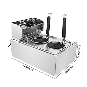 Rrlihjgu Electric Noodle Cooker Pasta Cooker Electric - 1500W Commercial Stainless Steel Two Baskets Pasta Cooker Multifunctional Cooking Equipment for Vegetables, Spaghetti, Dumplings, Fried Snacks