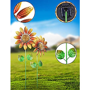 MUMTOP Solar Wind Spinner 33 Inch Sunflower Wind Sculptures for Garden Patio Courtyard Decoration