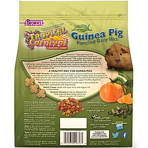 F.M. Brown's Tropical Carnival, Natural Guinea Pig Food, Vitamin-Nutrient Fortified Daily Diet with Vitamin C and High Fiber Alfalfa and Timothy Hay Pellets for Optimum Digestion, 4 lb