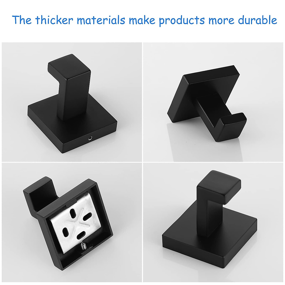 Durafe Towel Hooks for Bathrooms,Matte Black Robe Towel Hooks Wall Mounted 304 Stainless Steel for Bath Coat Shower Kitchen Heavy Duty Wall Hooks 2 Pack