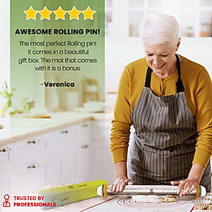 Zlion Rolling Pin with Thickness Rings – Stainless Steel and Corrosion-Resistant Adjustable rolling pin w/Silicone Pastry Mat for Baking Pizza, Dough, Pastry, Fondant, Pasta