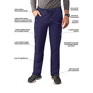 Adar Addition Scrubs for Men - Slim Leg Cargo Drawstring Scrub Pants - A6106 - Navy - M