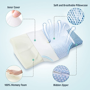 Nismile Cervical Memory Foam Pillow, Adjustable Contour Pillow for Neck and Shoulder Pain Relief, Ergonomic Orthopedic Pillow Neck Support Pillow for Side, Back, Stomach Sleepers