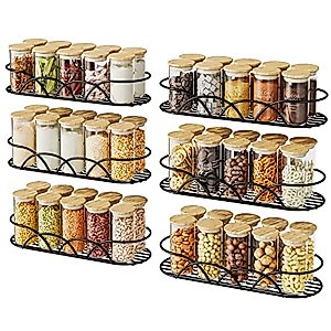 SWTYMIKI 6 Pack Spice Rack Wall Mount Rainbow Design Hanging Spice Shelf Organizer for Cabinet Strong & Stable Metal Seasoning Organizer for Kitchen Cabinet Wall and Pantry Organization Storage,Black