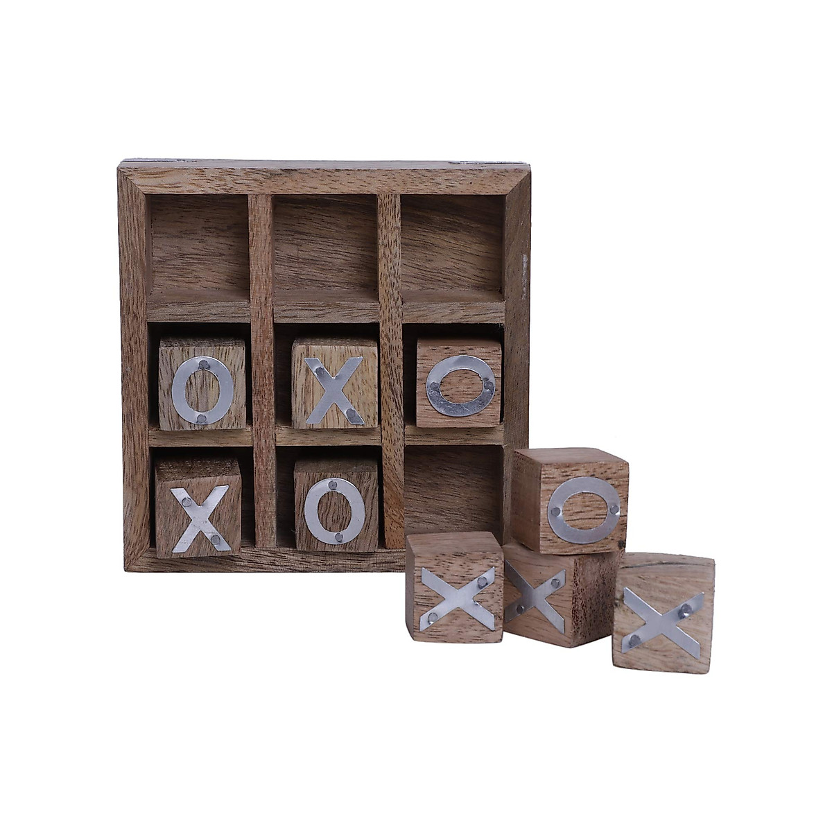 EARTHLY HOME Wooden Tic Tac Toe Game - Board Game - Table Top Living Room Decor Fun Game - Indoor Outdoor Adults Classic Travel Game (Black & White)