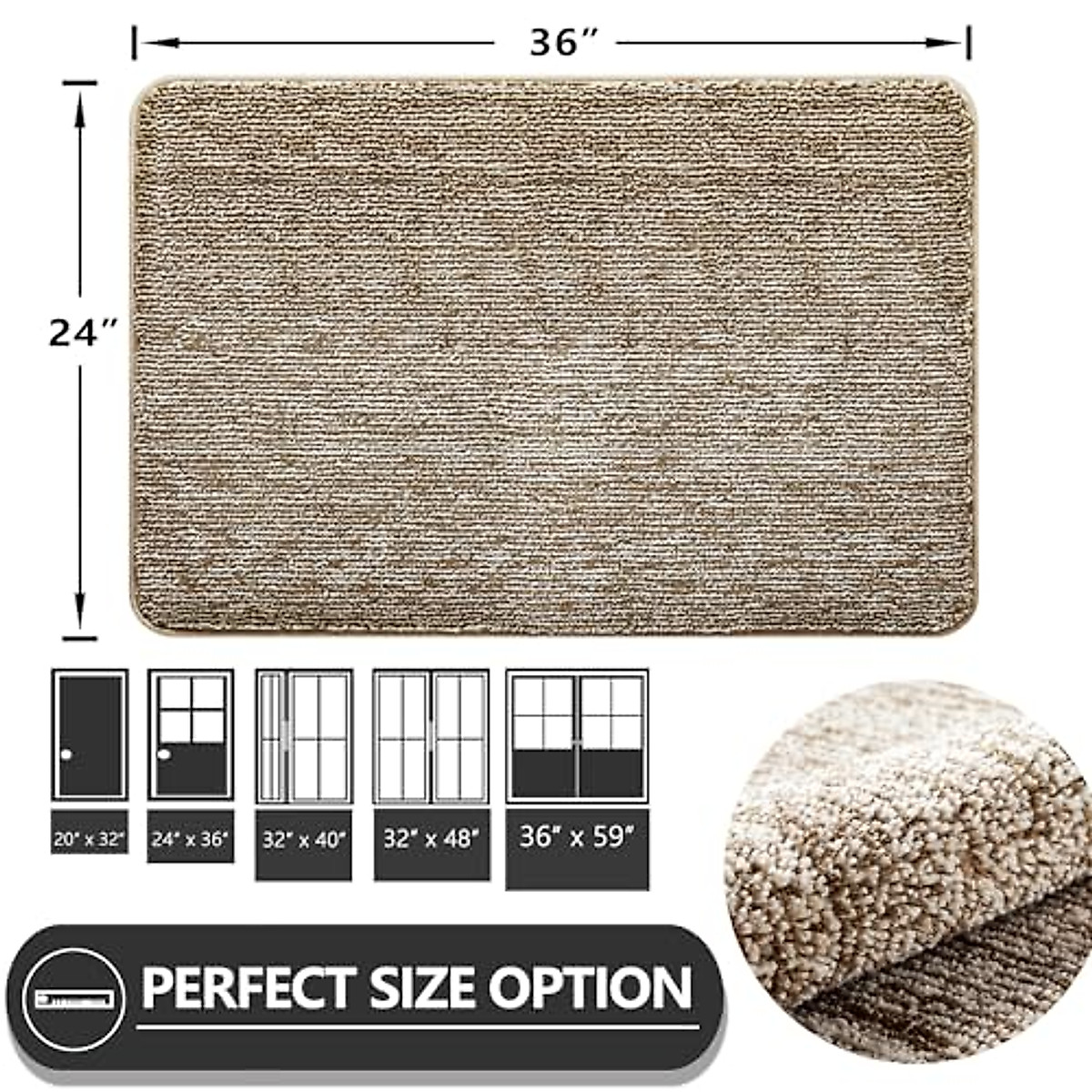REFETONE Indoor Doormat, Front Door Mat 24"x36" Absorbent Rubber Backing Non Slip Back Door Mats, Machine Washable Low-Profile Entry Rug, Resist Dirt Inside Floor Mat Door Rugs for Entryway, Coffee