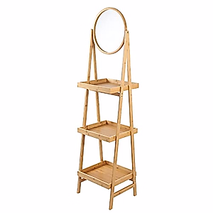 Proman Products Vega 3-Tier Bamboo Shelf Rack with Mirror ST17163, 17" W x 14" D x 64" H, Natural