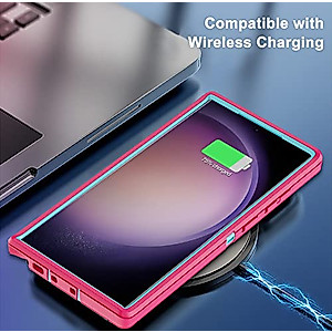 Annymall for Galaxy S23 Ultra Case with 2 Screen Protector,Heavy Duty Shockproof Drop Protective Dustproof Full Body Rugged 3-Layer Military Tough Durable Cover for Samsung Galaxy S23 Ultra (Pink)