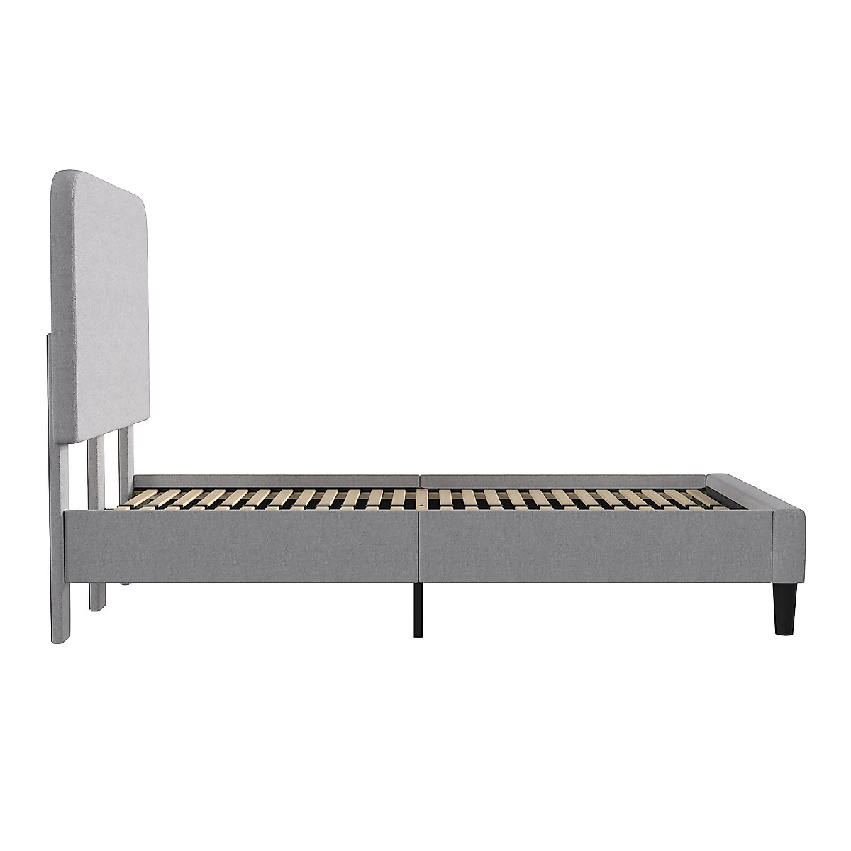 Flash Furniture Addison Platform Bed - Light Grey Fabric Upholstery - Twin - Headboard with Rounded Edges - Wood Slat Support - No Box Spring or Foundation Needed