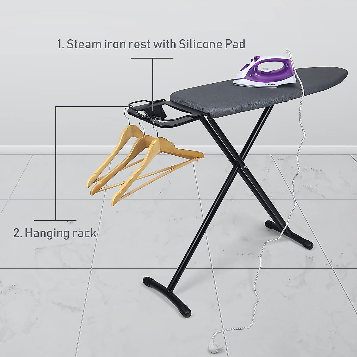 Duwee 12"x36" Ironing Board with Heat Resistant Cover and Thicken Felt Pad, Heavy Sturdy Legs