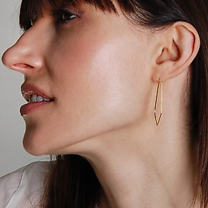 Humble Chic Geometric Chevron Threader Hoop Earrings - Lightweight Cutout Thin Wire Drop Dangles, 18K Yellow - 1.5 inch