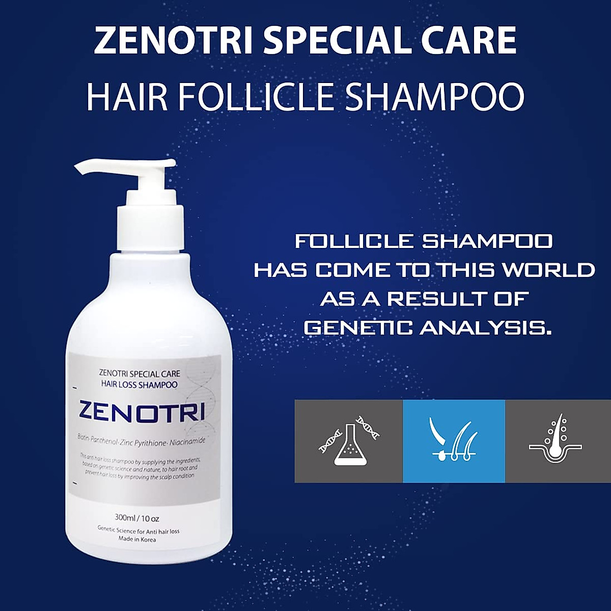 ZENOTRI Follicle Shampoo Hair loss Zero with Copper peptide, Biotin, Dexpanthenol, Pyrithione Zinc/Genetic Hair Care Solution