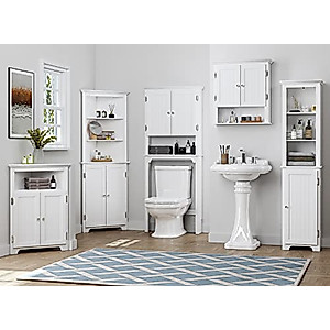 UTEX 64" Freestanding Storage Cabinet, Bathroom Tall Cabinet with Doors and Shelves, Free Standing Linen Tower, Home Storage Furniture,White
