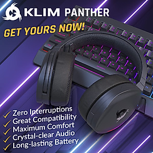 KLIM Panther Wireless Gaming Headset for PS4 PS5 Switch PC, Low Latency, Noise Cancelling Over Ear Bluetooth Headphones with Microphone, 3D Surround Sound, RGB Gaming Headphones - New 2023