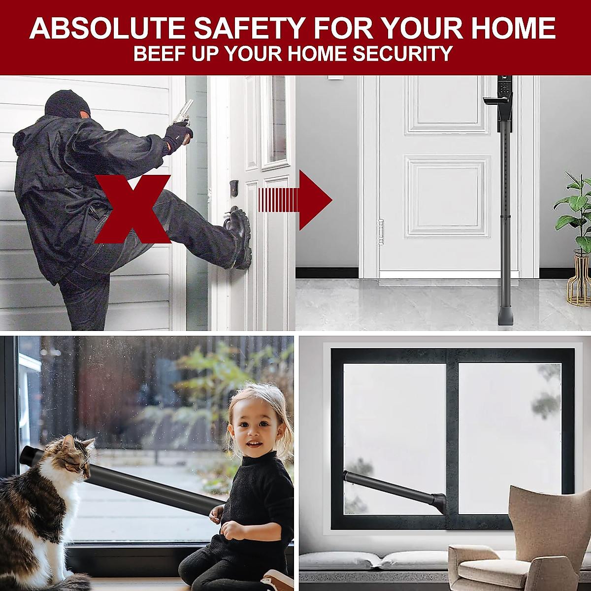 AceMining Upgraded Door Security Bar & Sliding Patio Bar, Heavy Duty Stoppers Adjustable Jammer for Home, Apartment, Travel (1 Pack,Black)