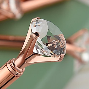 Zealor 12 Pieces Big Diamond Crystal Ballpoint Pens and 12 Pieces Ballpoint Pen Refills, Black Ink (Rose Gold)