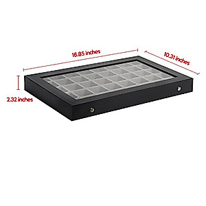 JackCubeDesign 40 Compartments Jewelry Display Tray Showcase Organizer Storage Box Slots Holder for Earring, Ring with Acrylic Cover(Black, 16.97 x 9.7 x 1.65 inches) – :MK333A
