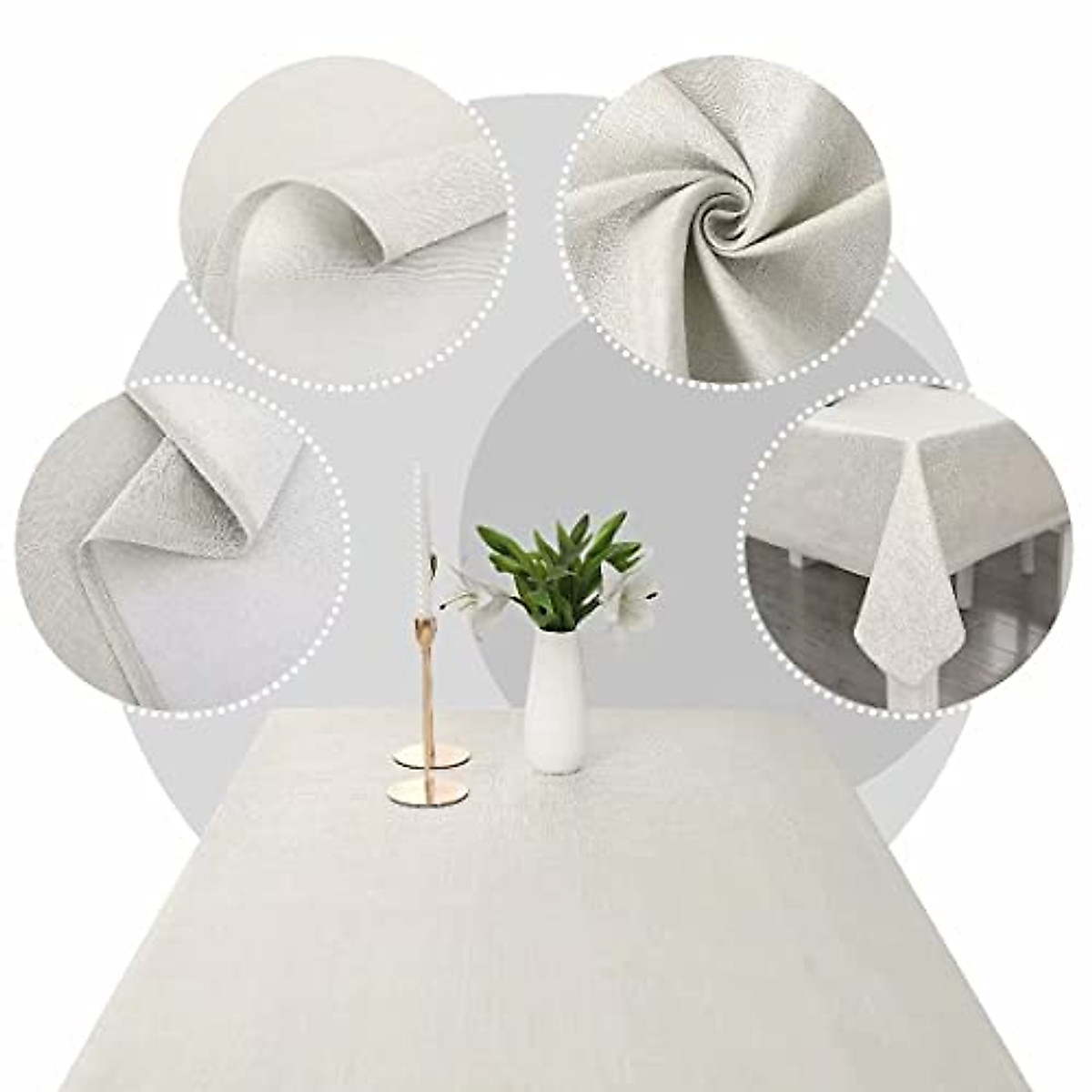 MikiUp Faux Linen Rectangle Tablecloth - Waterproof and Washable Slubby Textured Weaves Table Cloth, Indoor & Outdoor Table Cover for Kitchen Party and Banquets, Beige 58 x 84 Inch