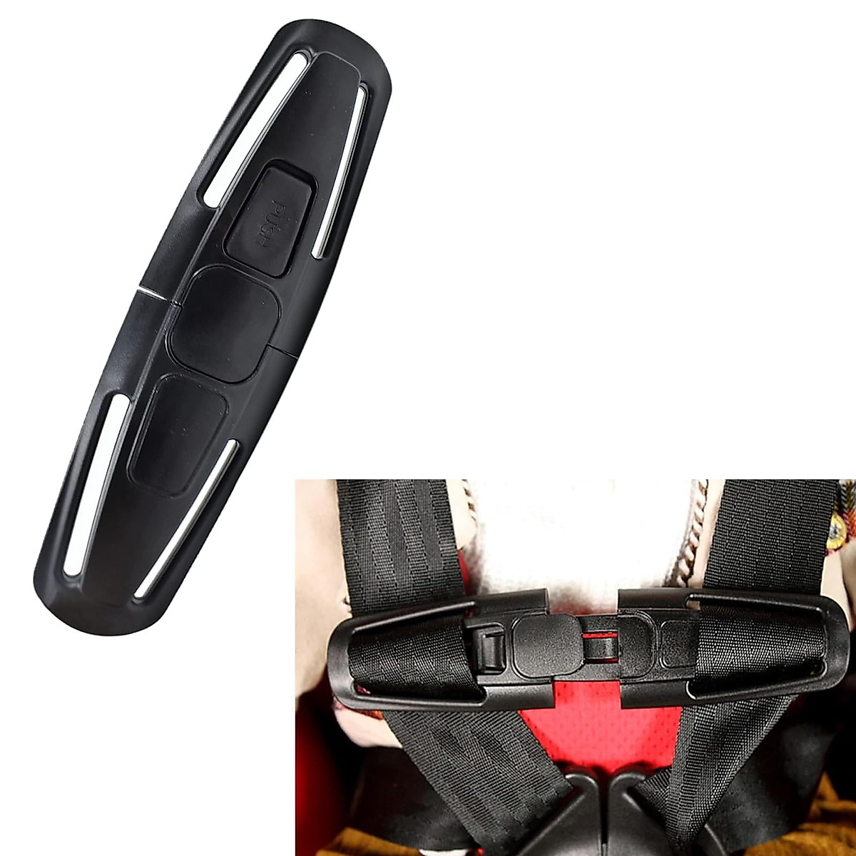 Seat Chest Harness Clip Seat Safety Belt Clip Buckle Universal for Kids Baby Carseat Adjustable Guard (Black)