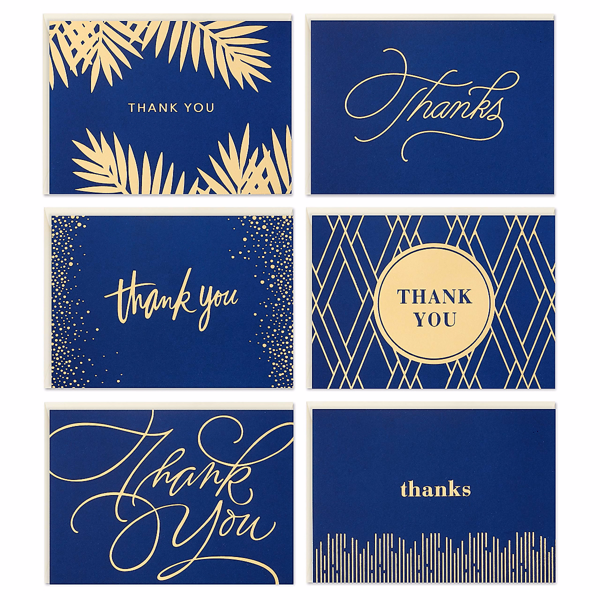 Hallmark Thank You Cards Assortment, Gold and Navy (120 Thank You Notes with Envelopes for Wedding, Bridal Shower, Baby Shower, Business, Graduation)