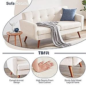 Tbfit 65" W Loveseat Sofa, Mid Century Modern Decor Love Seat Couches for Living Room, Button Tufted Upholstered Small Couch for Bedroom, Solid and Easy to Install Love Seats Furniture, Beige