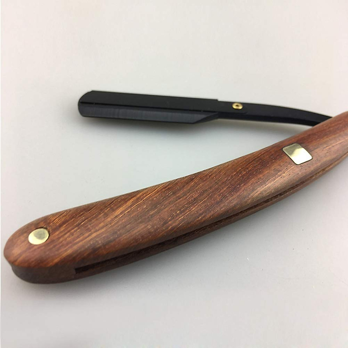Uonlytech Wooden Handle Chic Straight Barber Edge Steel Razors Shaving Knife Folding Men Vintage Straight Edge Metal Hair Shaper Barber Razor without Blade