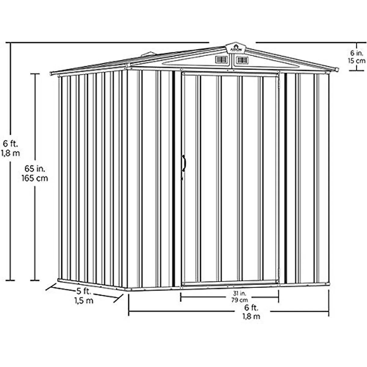 ARROW 6' x 5' EZEE Galvanized Steel Low Gable Shed Charcoal, Storage Shed with Peak Style Roof