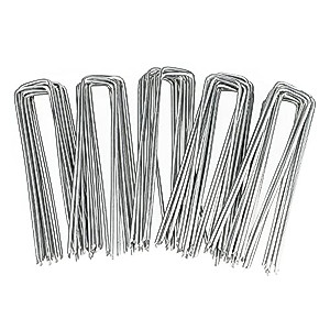 KINGLAKE 6'' Landscape Staples Garden Stakes Galvanized Garden Pegs Garden U Pins 50 Pcs Grass Anchor for Securing Weed Landscape Fabric, Netting,3mm