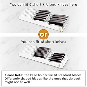 In-Drawer Knife Block Organizer - Bamboo Wood Drawer Knife Organizer - Holds 5 Long + 6 Short Knives (Not Included) - Store Knives with Blades Pointing Down